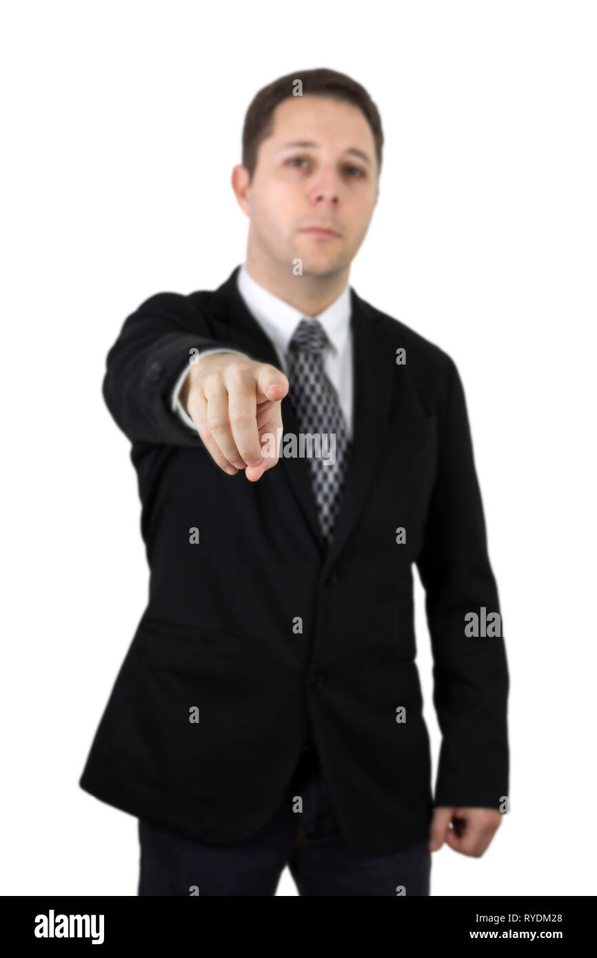 Businessman in Black Suit Pointing Index Finger Towards Camera. Focus ...