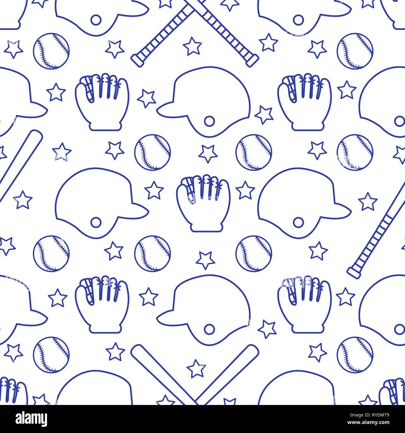 Vector seamless pattern with baseball bats, ball, helmet, baseball ...