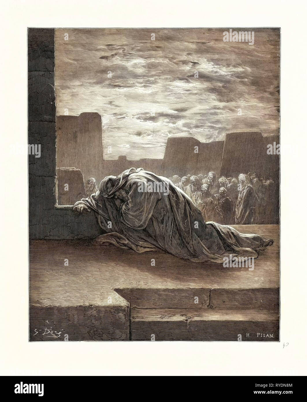 Ezra in Prayer, by Gustave Dore, 1832 - 1883, French. Engraving for the ...