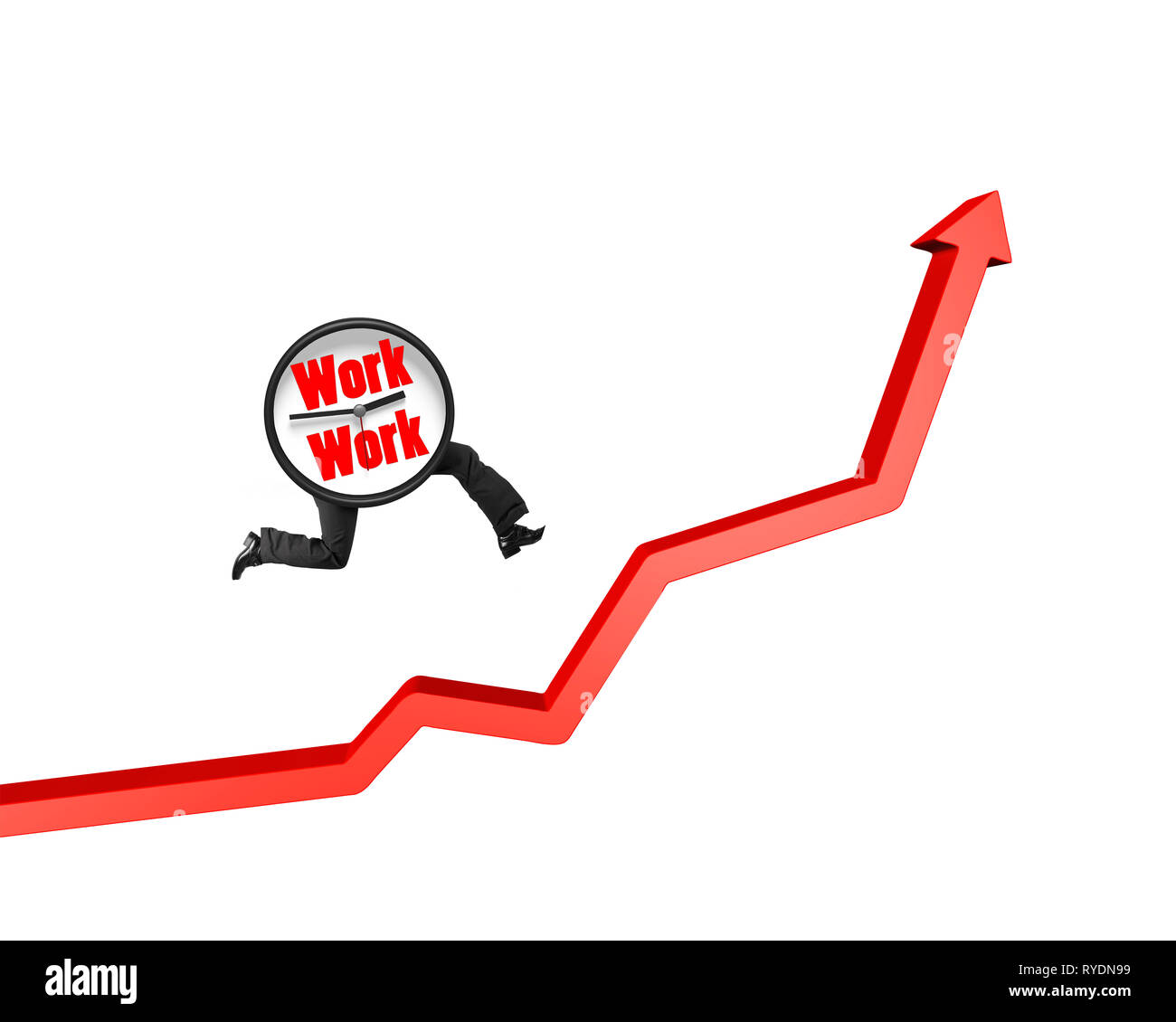 Clock of work words on clock face with human legs, running on growing ...