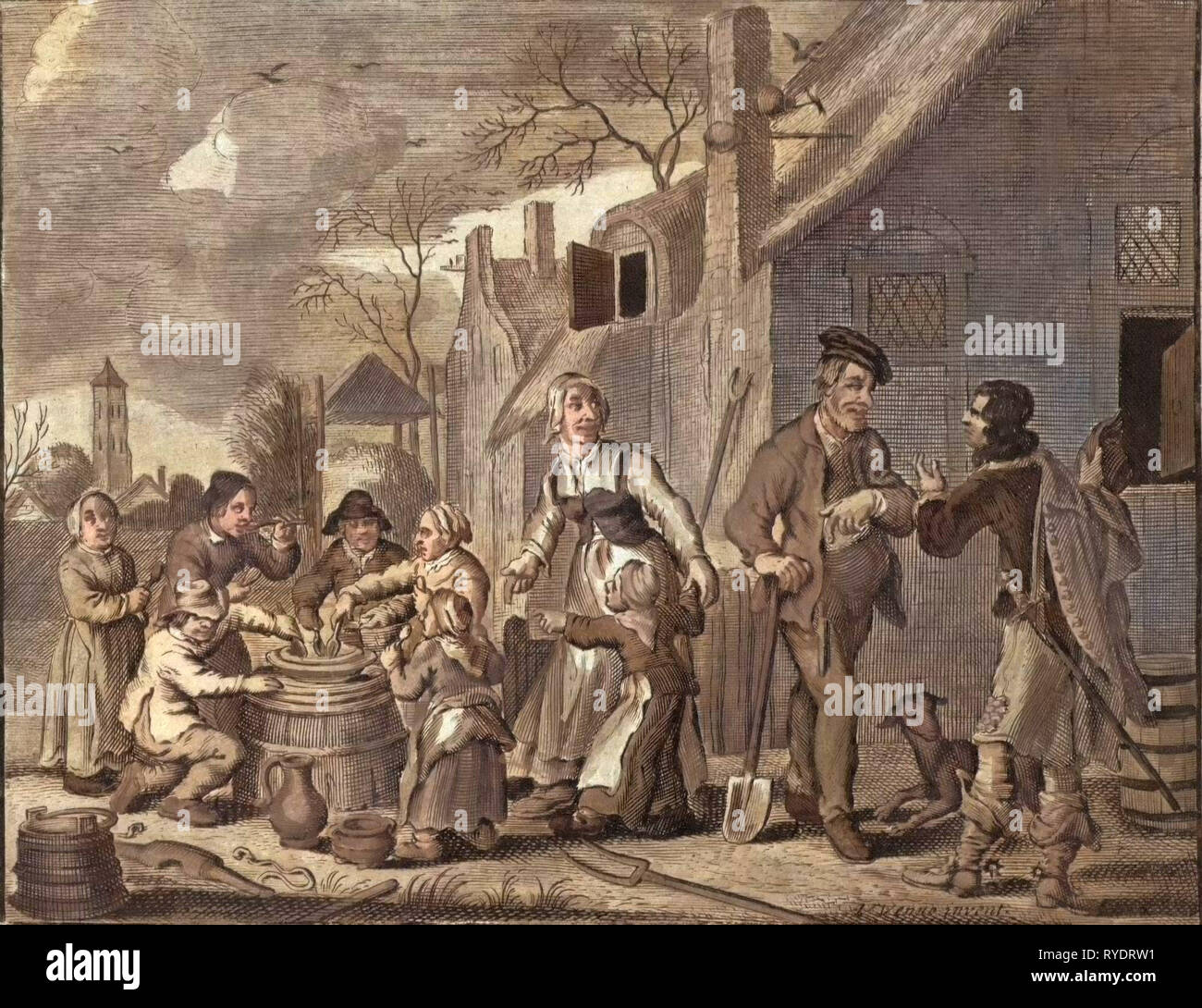 Outdoor Eating. Etching from Around 1620. Food and Drink, Man, Woman ...