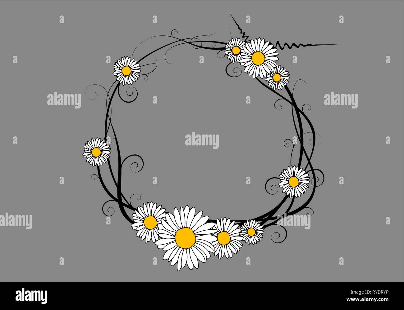 Vector round daisy frame on gray background Stock Vector Image & Art ...