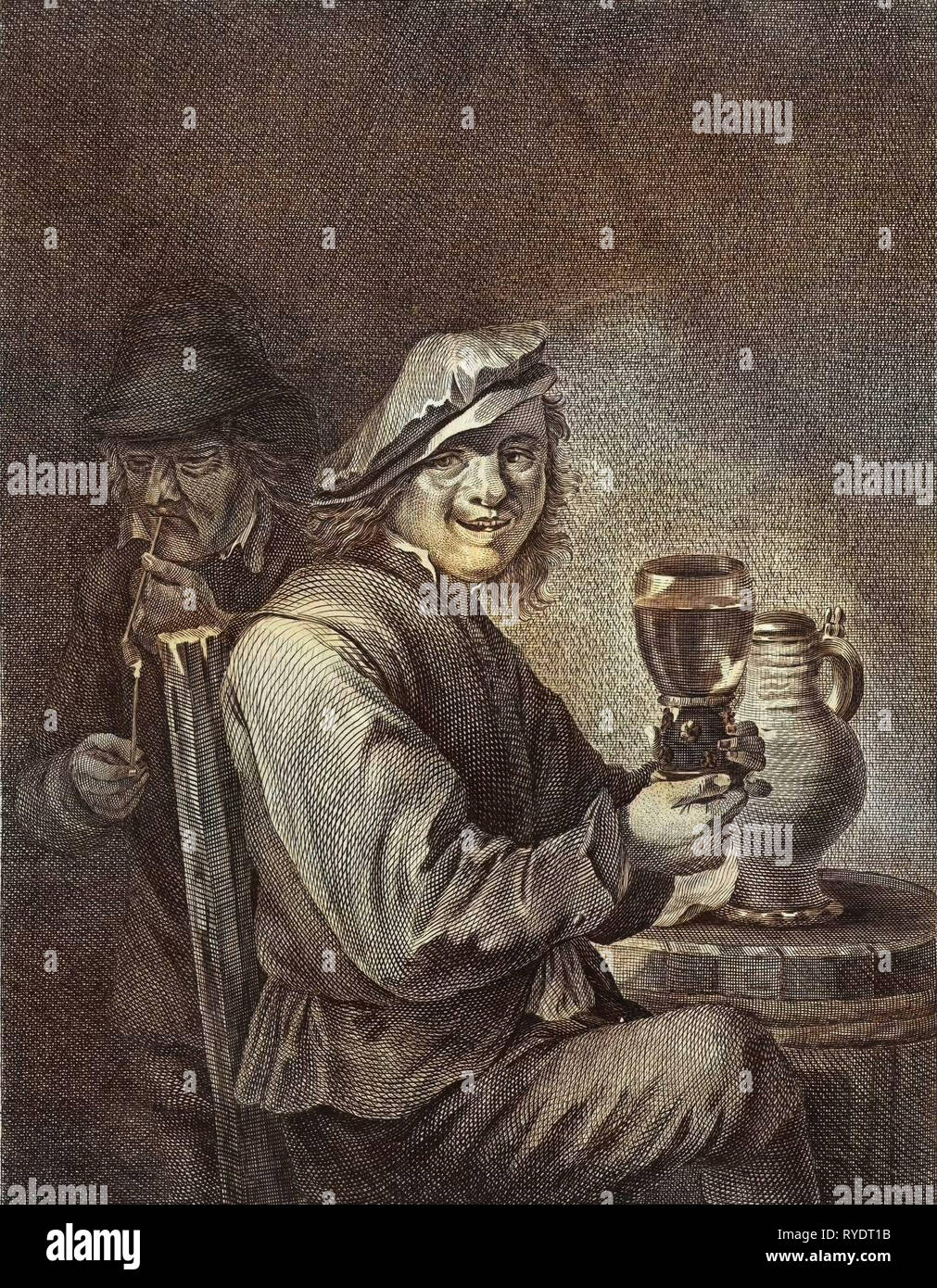 Drinking and Smoking, Man, Glas, Jug, Pipe, Pipe, Barrel, 17th Century ...