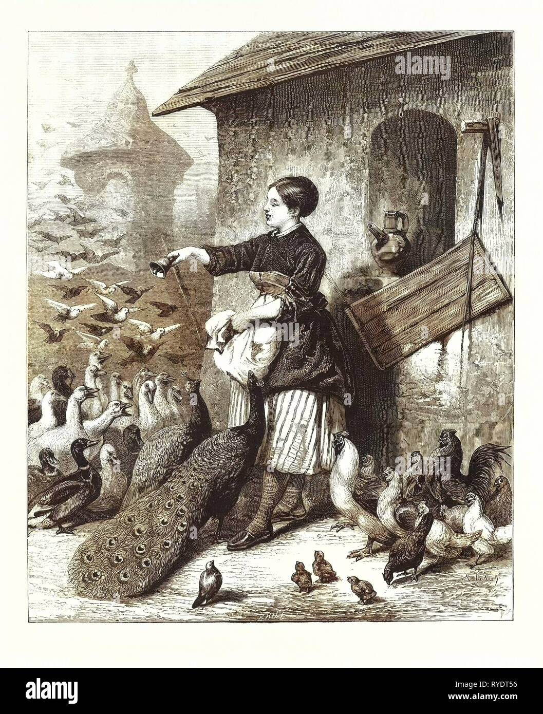 The Dinner Bell: A Scene Near Silberhausen, Saxony, Germany, Engraving ...