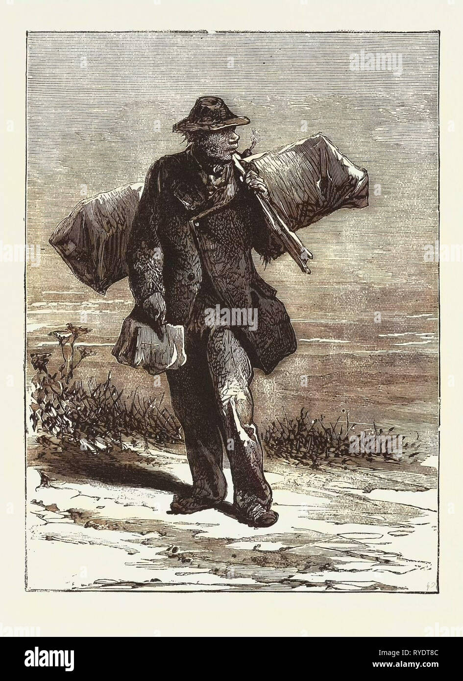 The Bird Catcher.,Man, Outdoor, Country Side, Engraving 1876, UK ...
