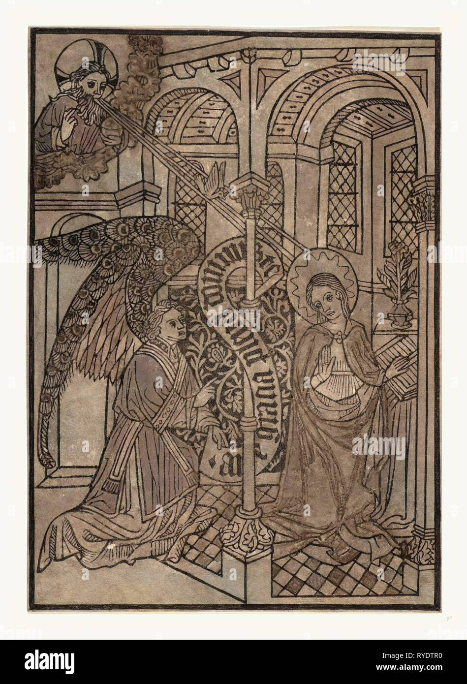 The Annunciation, Print Showing Mary Visited by an Angel, Woodcut, Hand ...