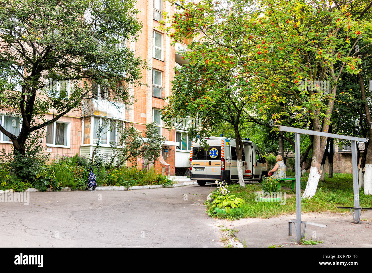 Rivne, Ukraine - August 21, 2018: Street pavement in Rovno western city ...