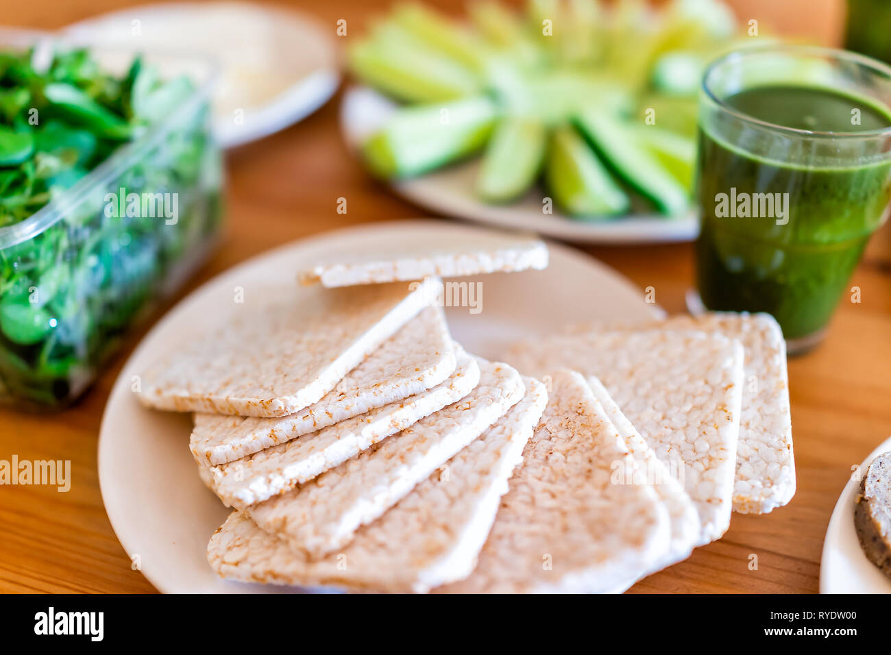 Wooden table setting of healthy vegan vegetarian lunch with macro ...