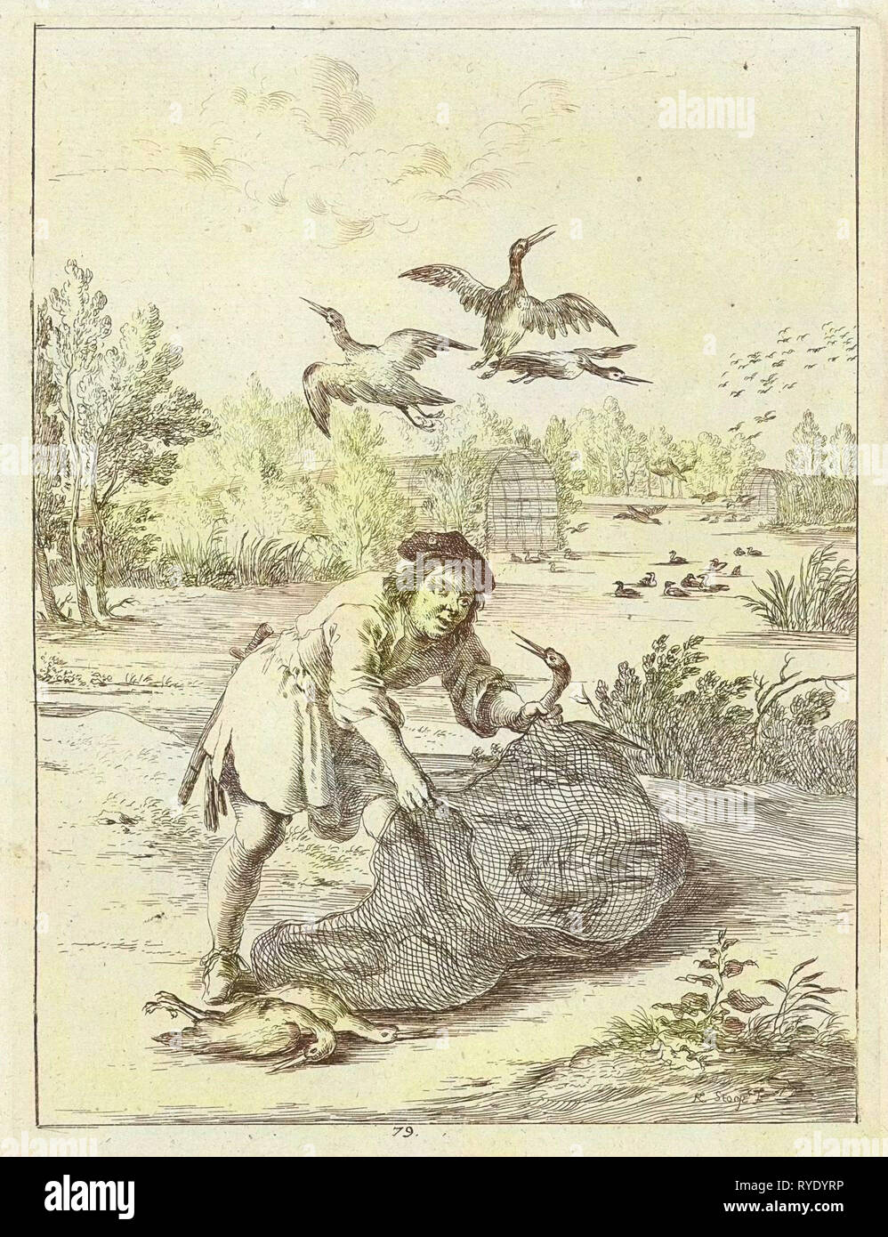 Fable of the farmer and the stork, print maker: Dirk Stoop, John Ogilby ...