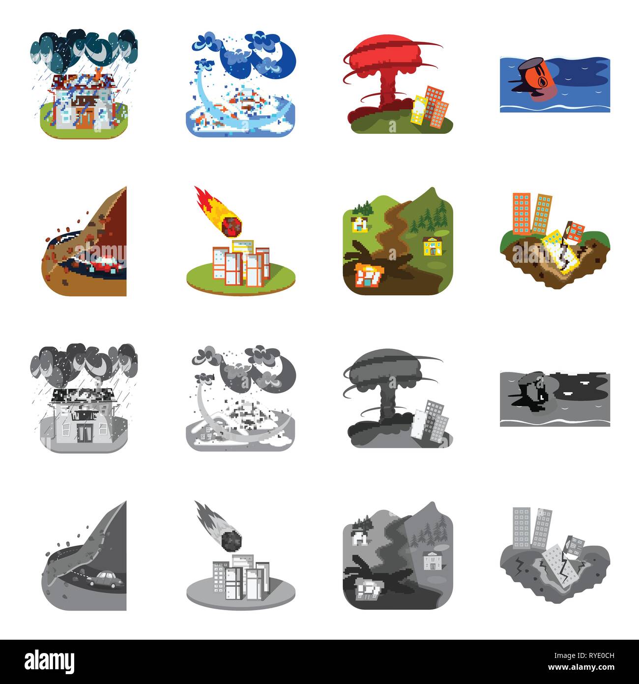 Vector design of weather and distress sign. Set of weather and crash ...