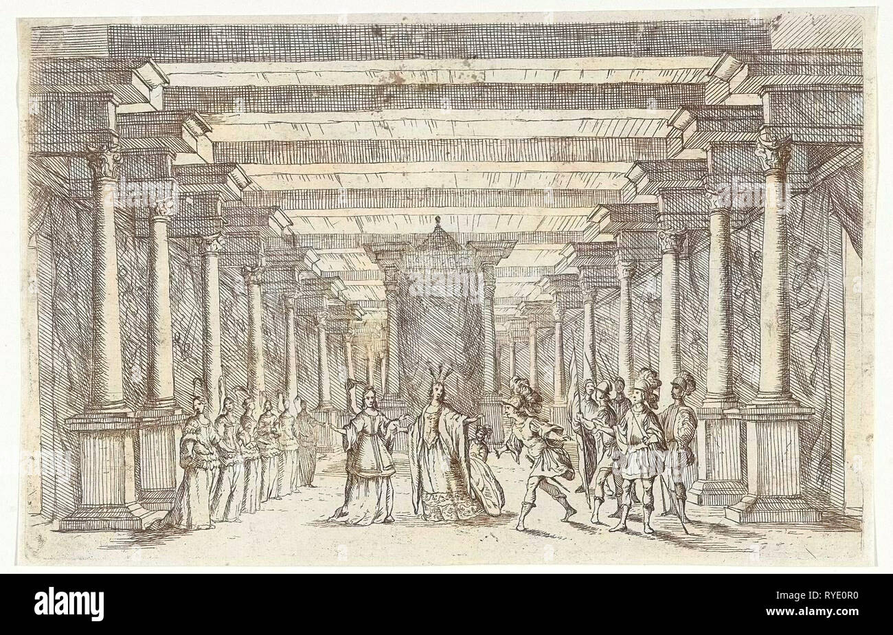 An army captain with feather in his hat and five soldiers in his ...