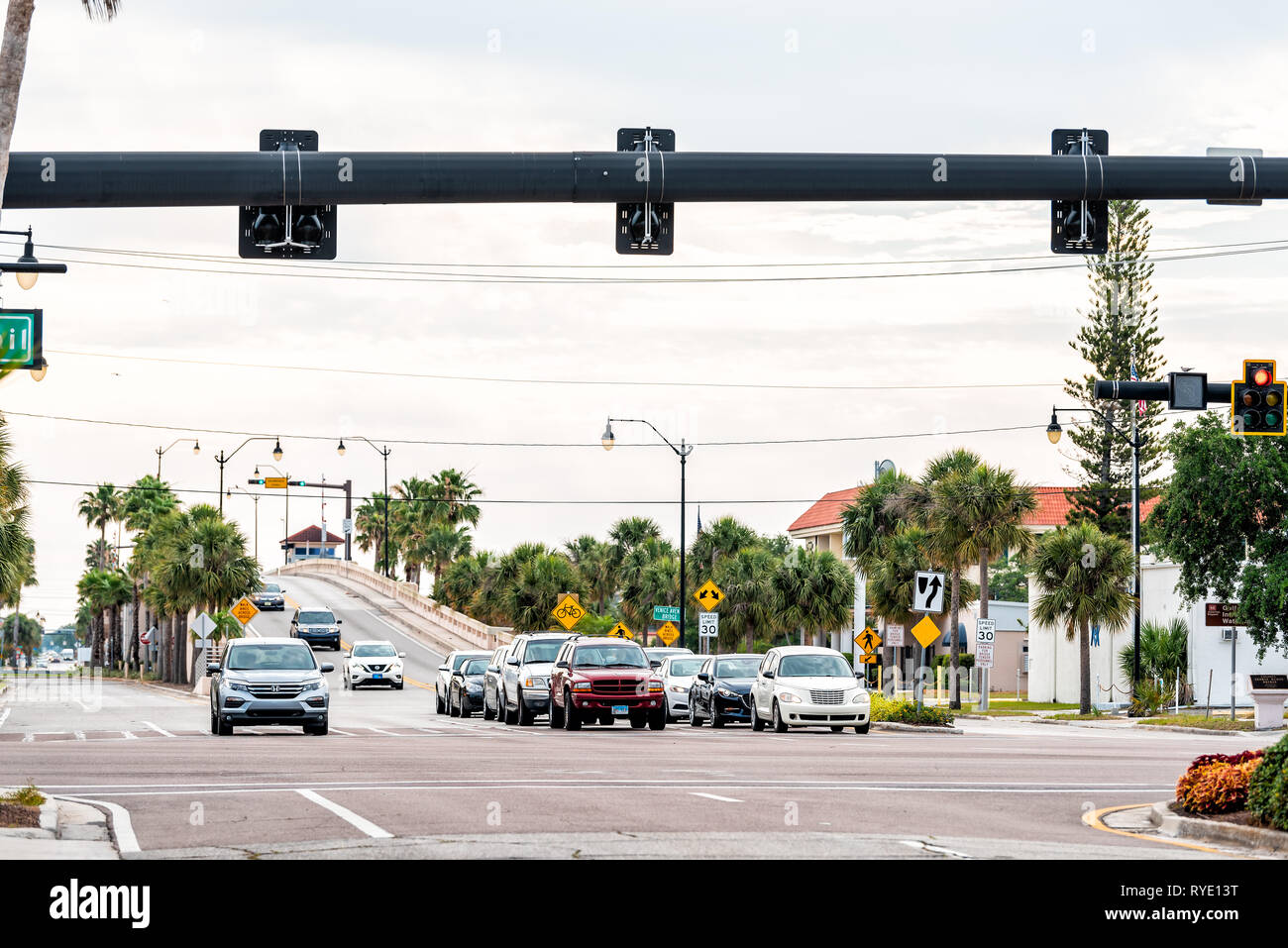 Venice, USA - April 29, 2018: Traffic signal in small Florida ...