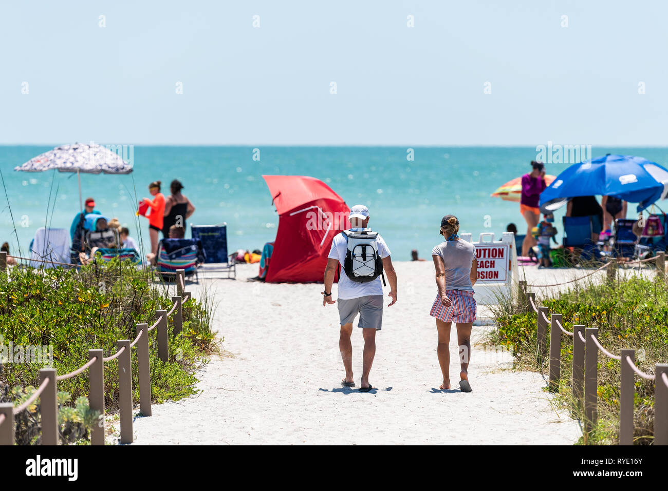 Sanibel Island, USA - April 29, 2018: Bowman's beach with couple ...