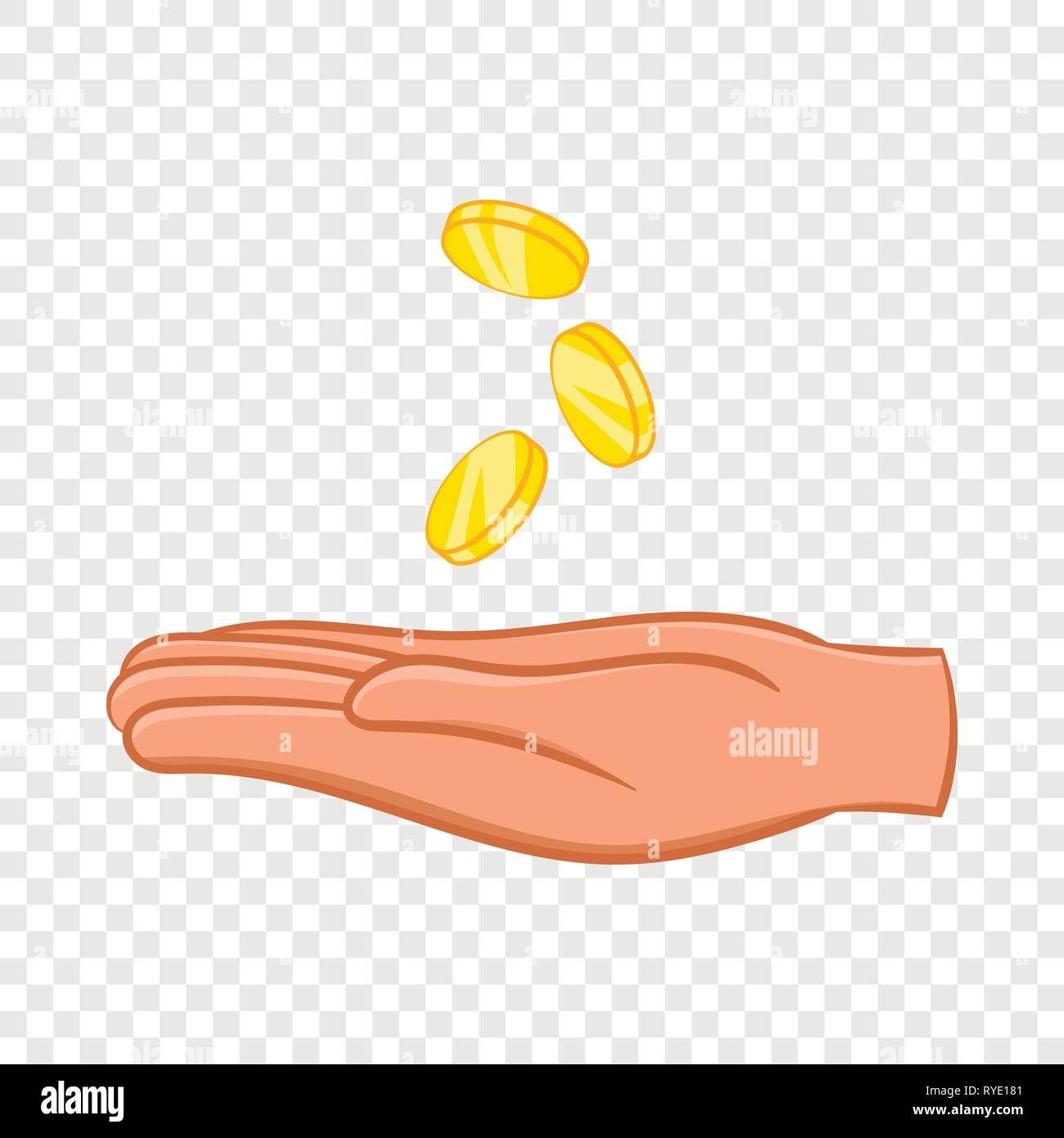 Hand and falling coins icon, cartoon style Stock Vector Image & Art - Alamy