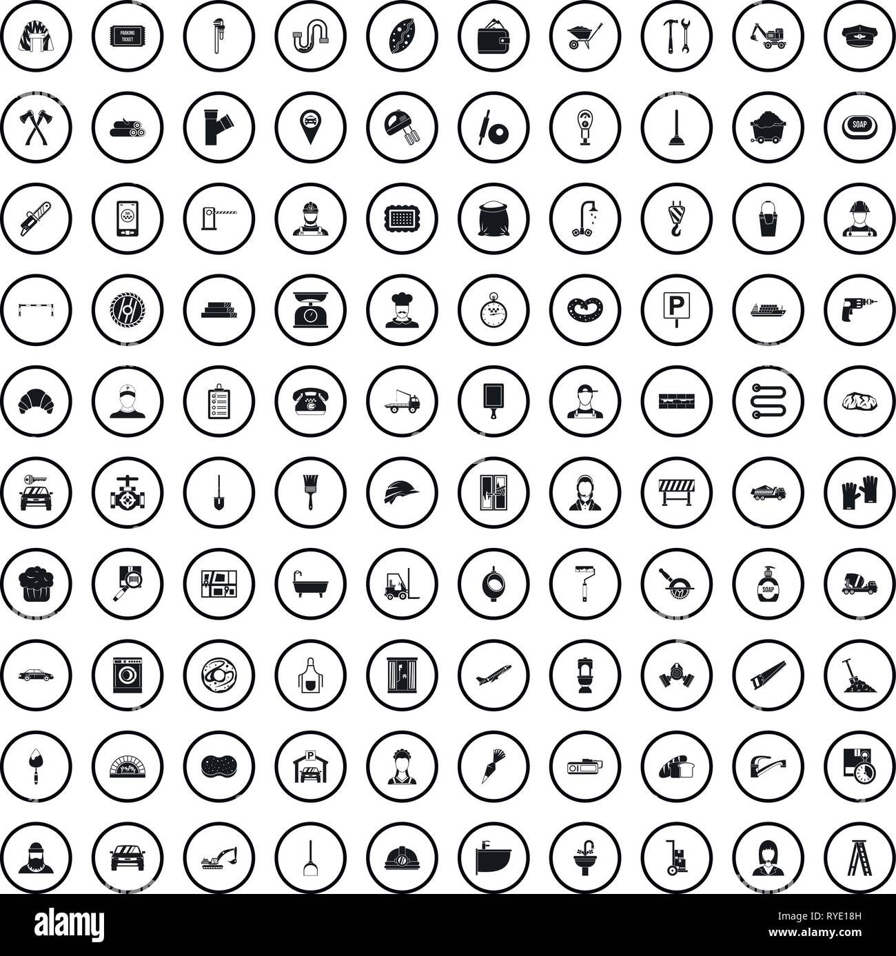 100 working professions icons set, simple style Stock Vector Image ...