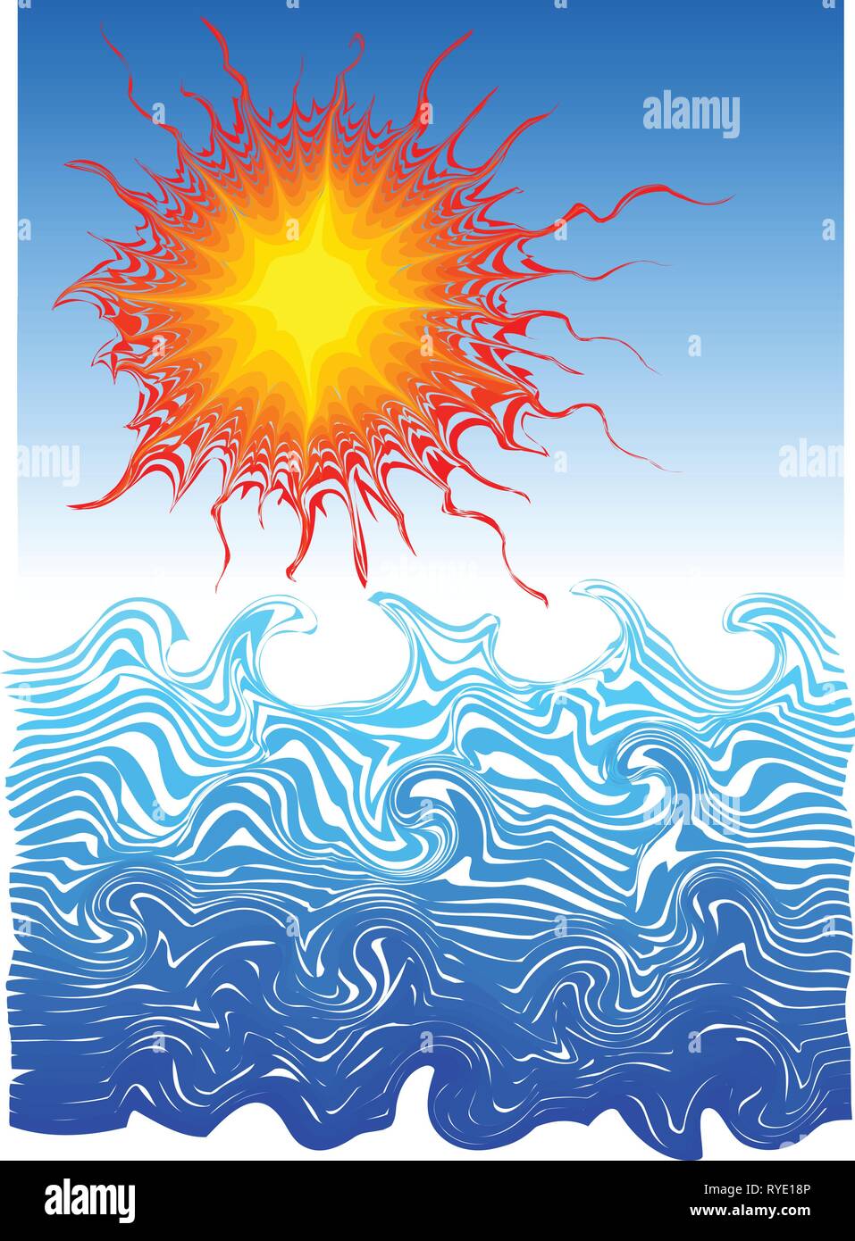 Really hot summer sun above the ocean - vector illustration Stock ...