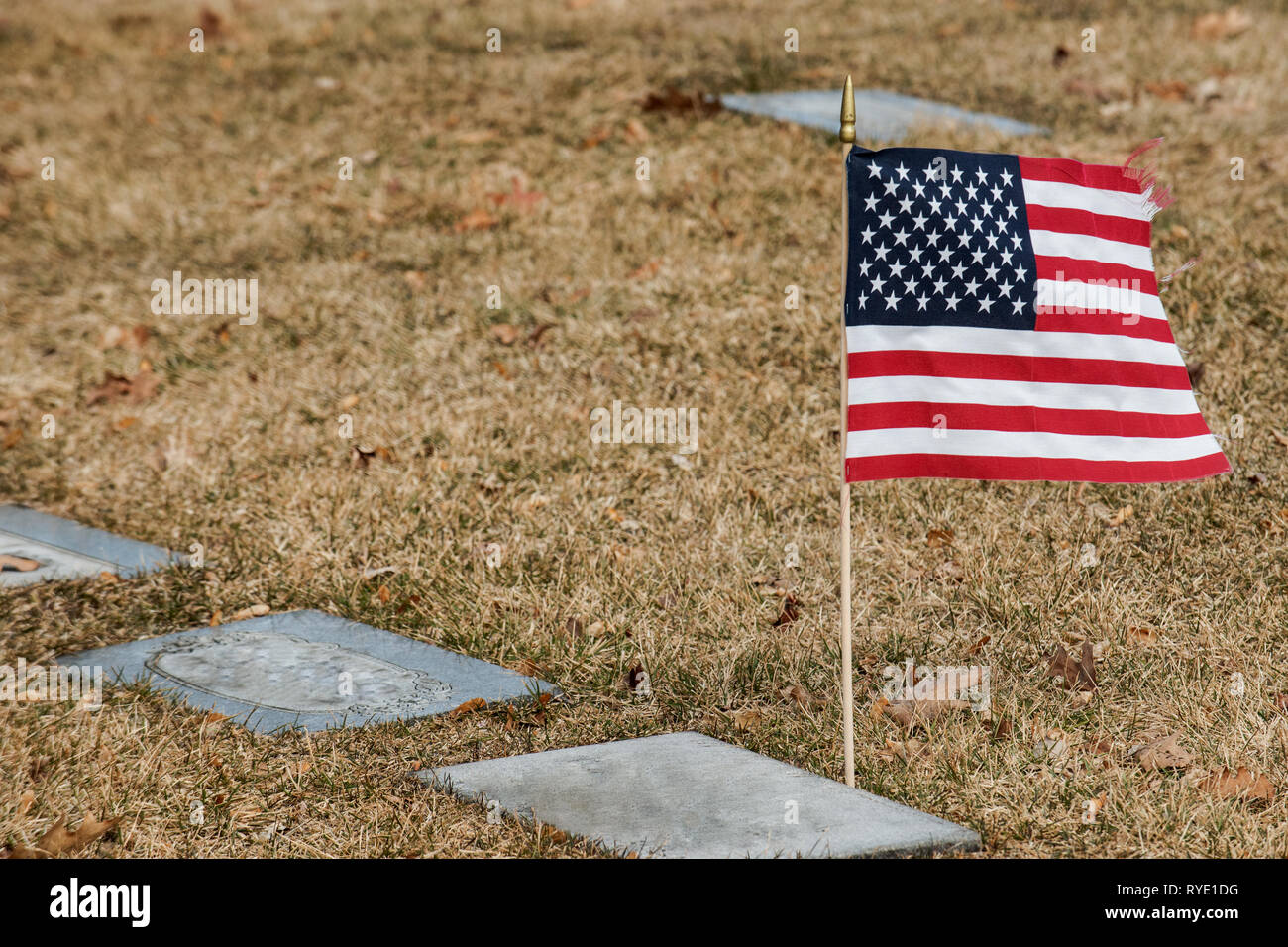 American Flag next to the graves at the cemetery Stock Photo - Alamy