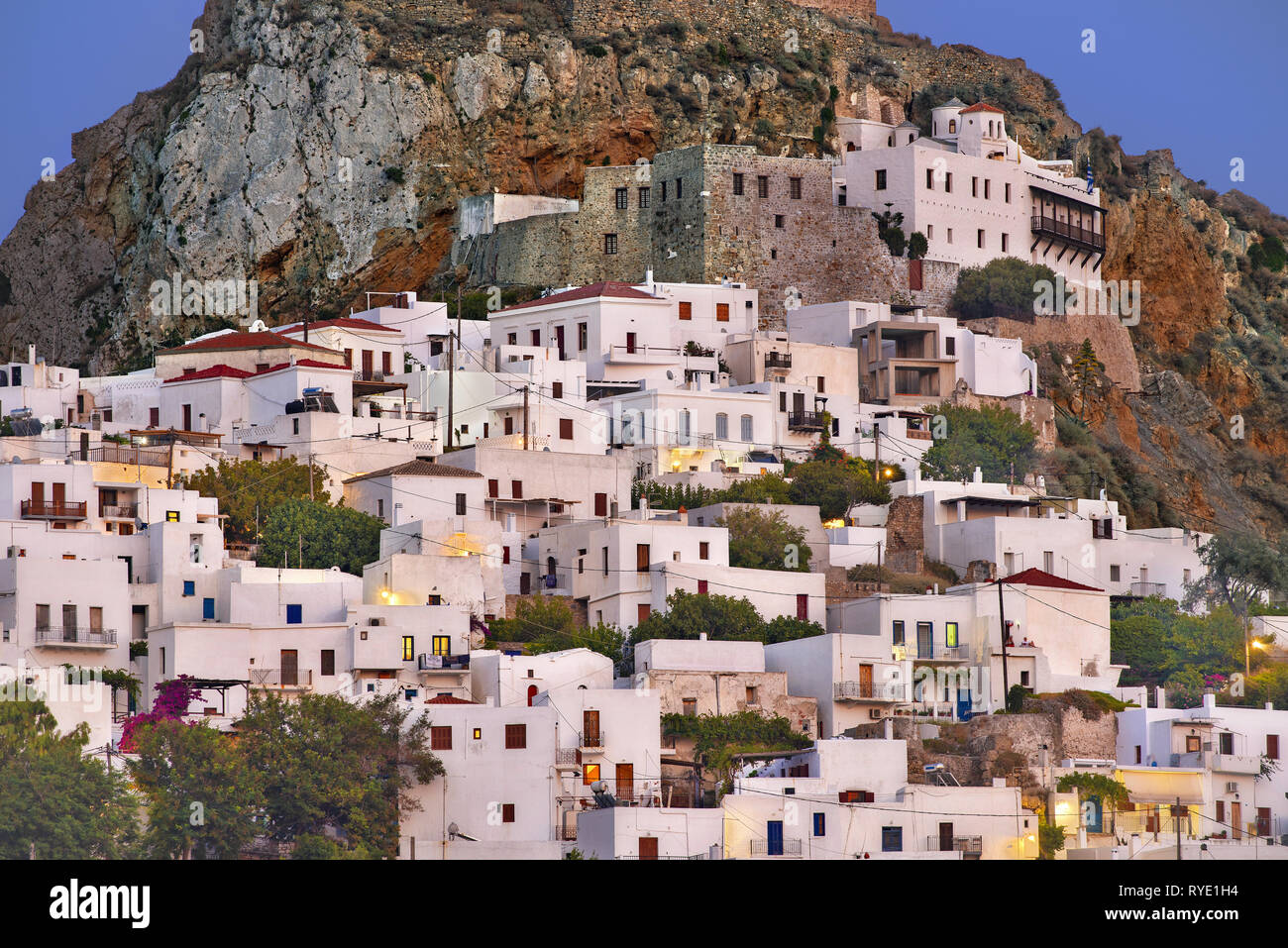 View of Chora, the main settlement and capital of the island of Skyros ...