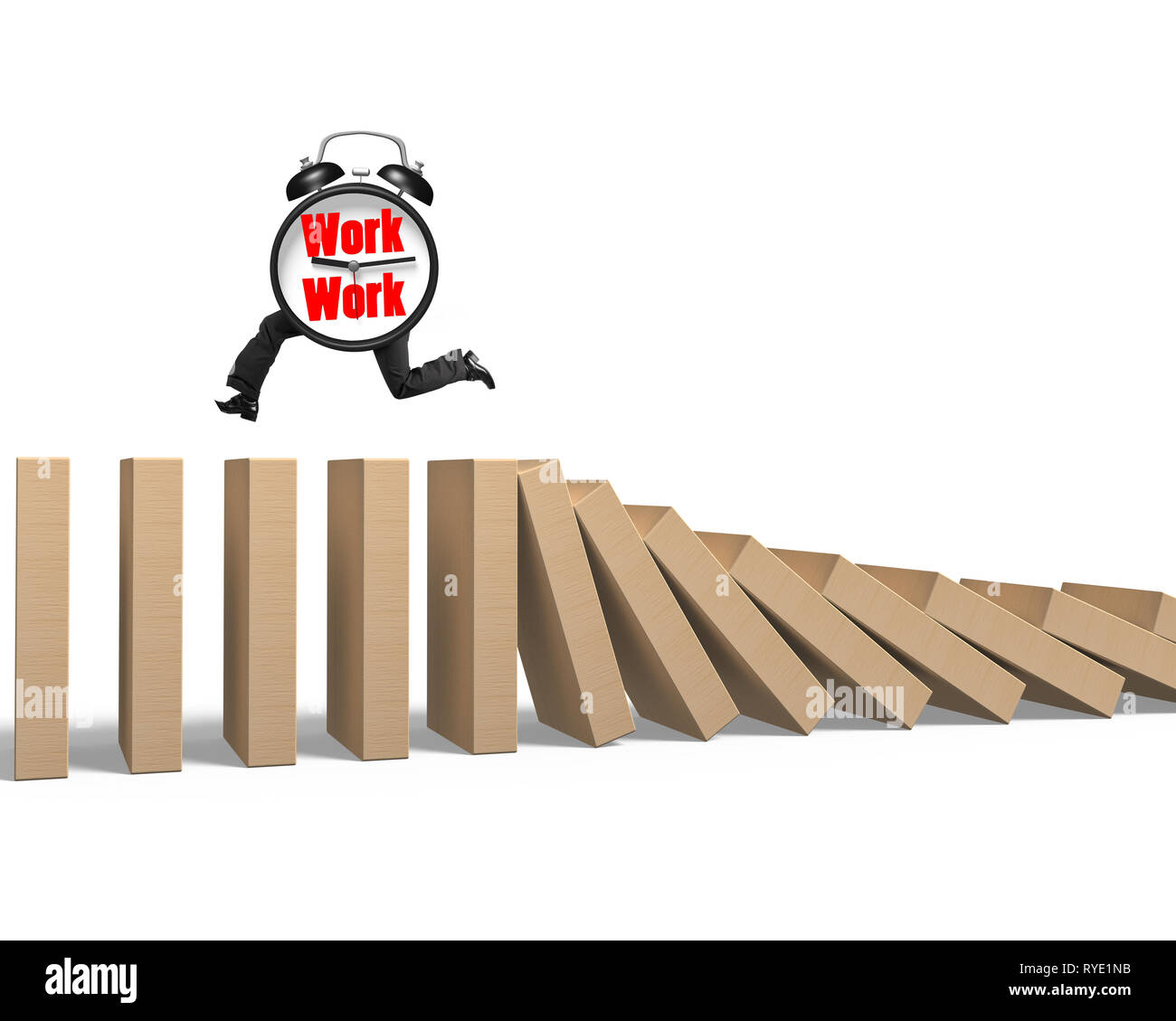 Alarm clock with human legs and work words on clock face, running on ...