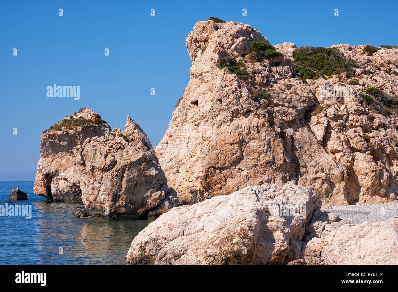 Aphrodite's Stone on Petra tou Romiou or Aphrodite Rock Beach, one of ...