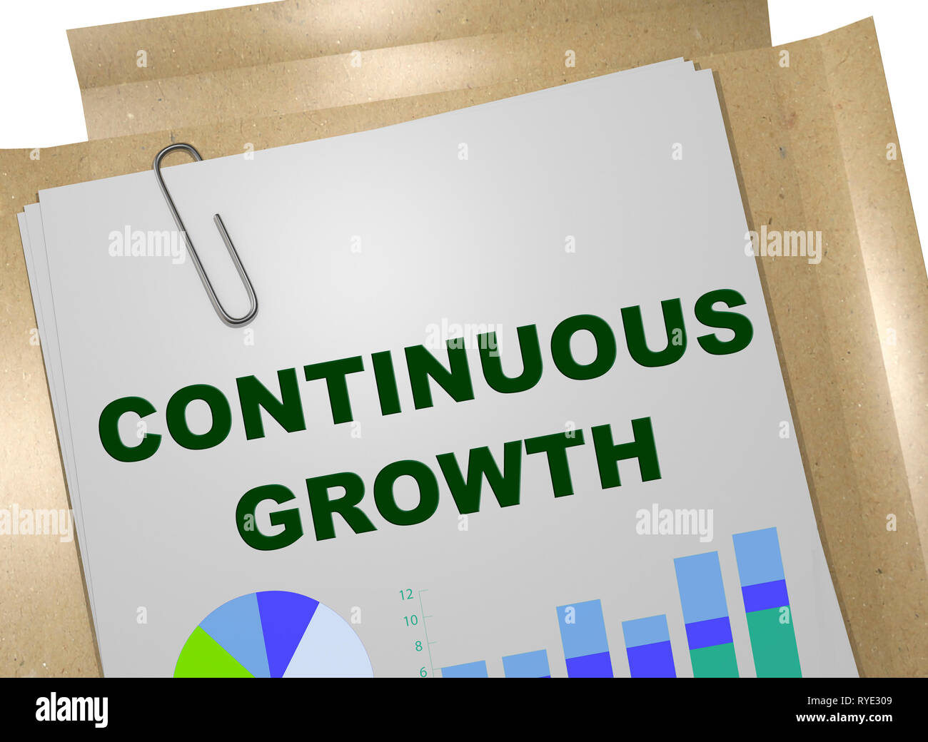 3D illustration of CONTINUOUS GROWTH title on business document Stock ...