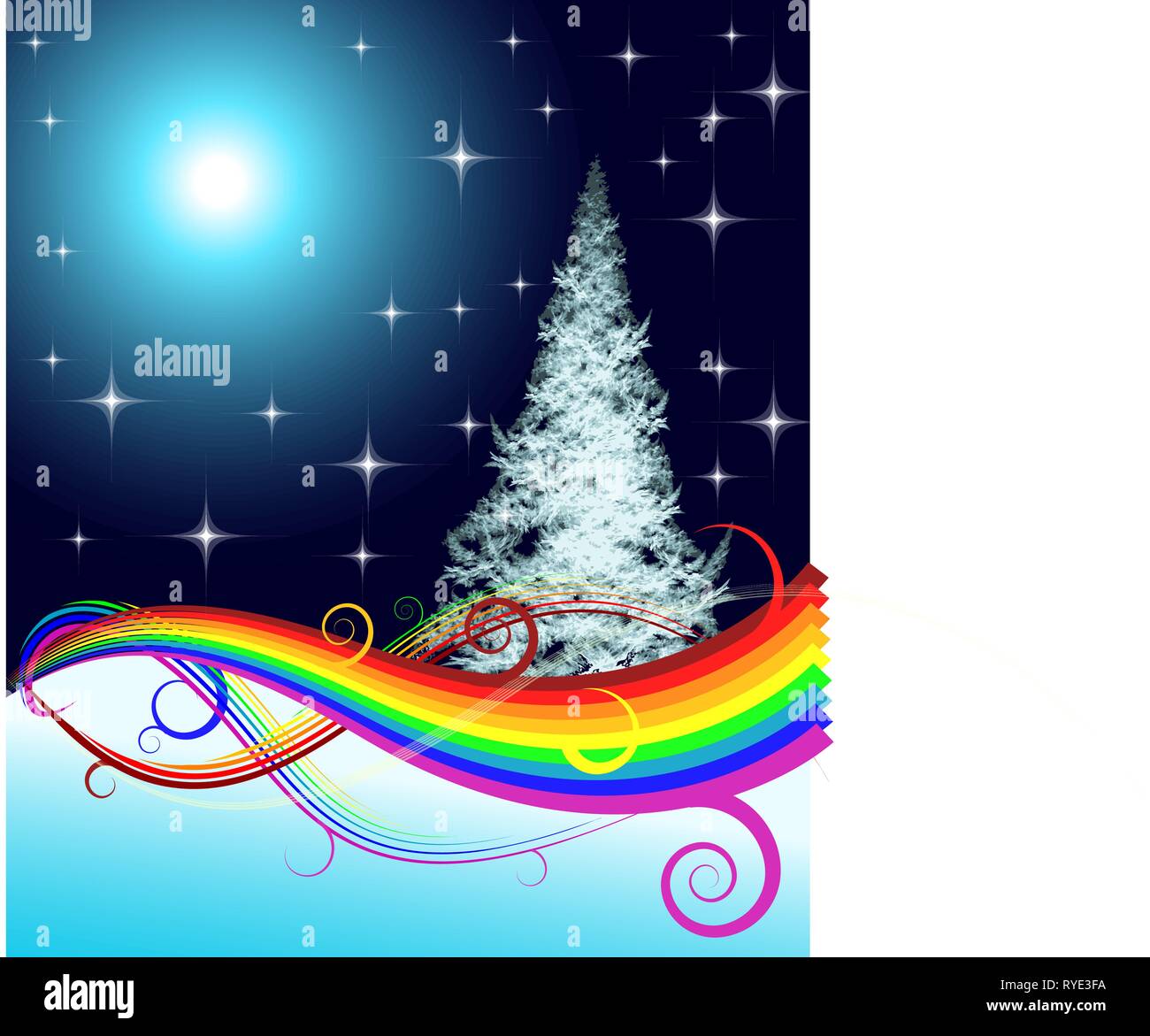 Vector - Fractal Christmas tree with rainbow on night background Stock ...