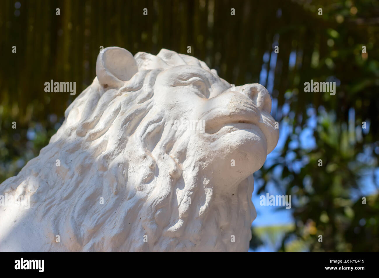 Sculpture of a lion who is the king of animals protects the territory ...