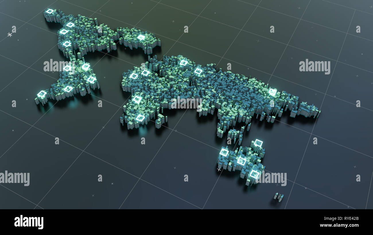 World map of cubes. 3D illustration Stock Photo - Alamy