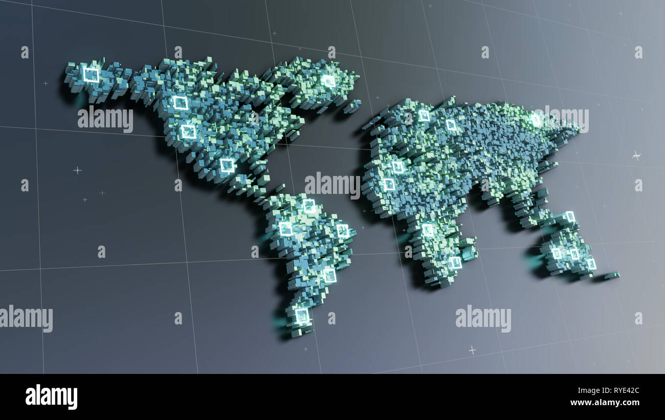World map of cubes. 3D illustration Stock Photo - Alamy