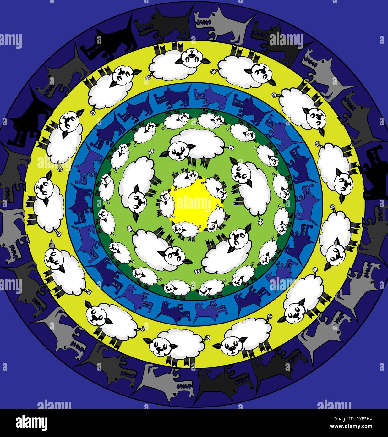 colored background abstract image of sheep and wolves Stock Vector ...