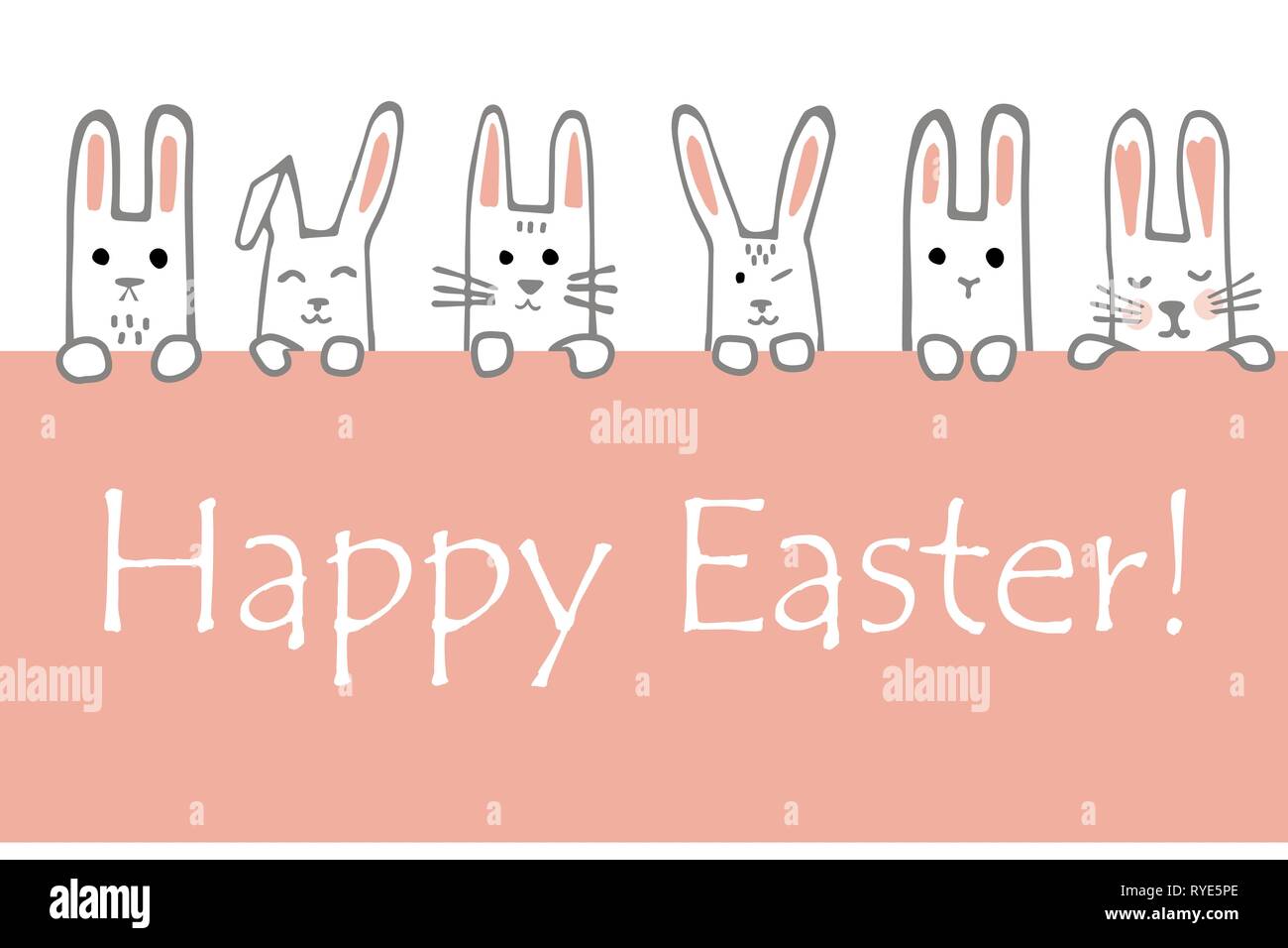 Happy Easter banner with bunny faces and paws. Rabbits border or ...