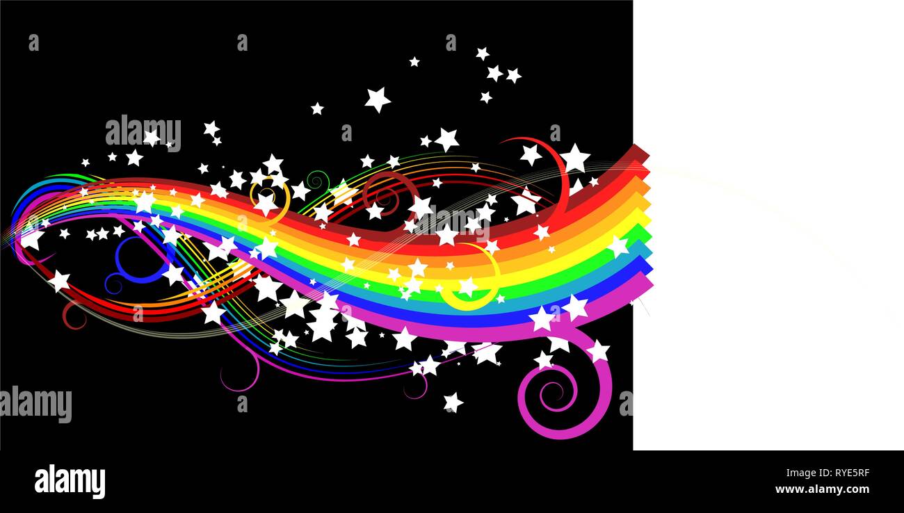 Abstract rainbow curves with stars on black background Stock Vector ...