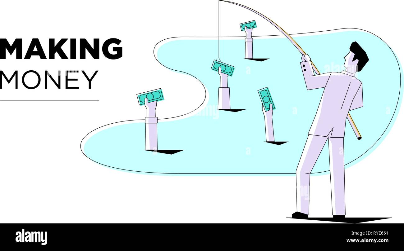 Business fishing money template modern style white background. Mobile ...