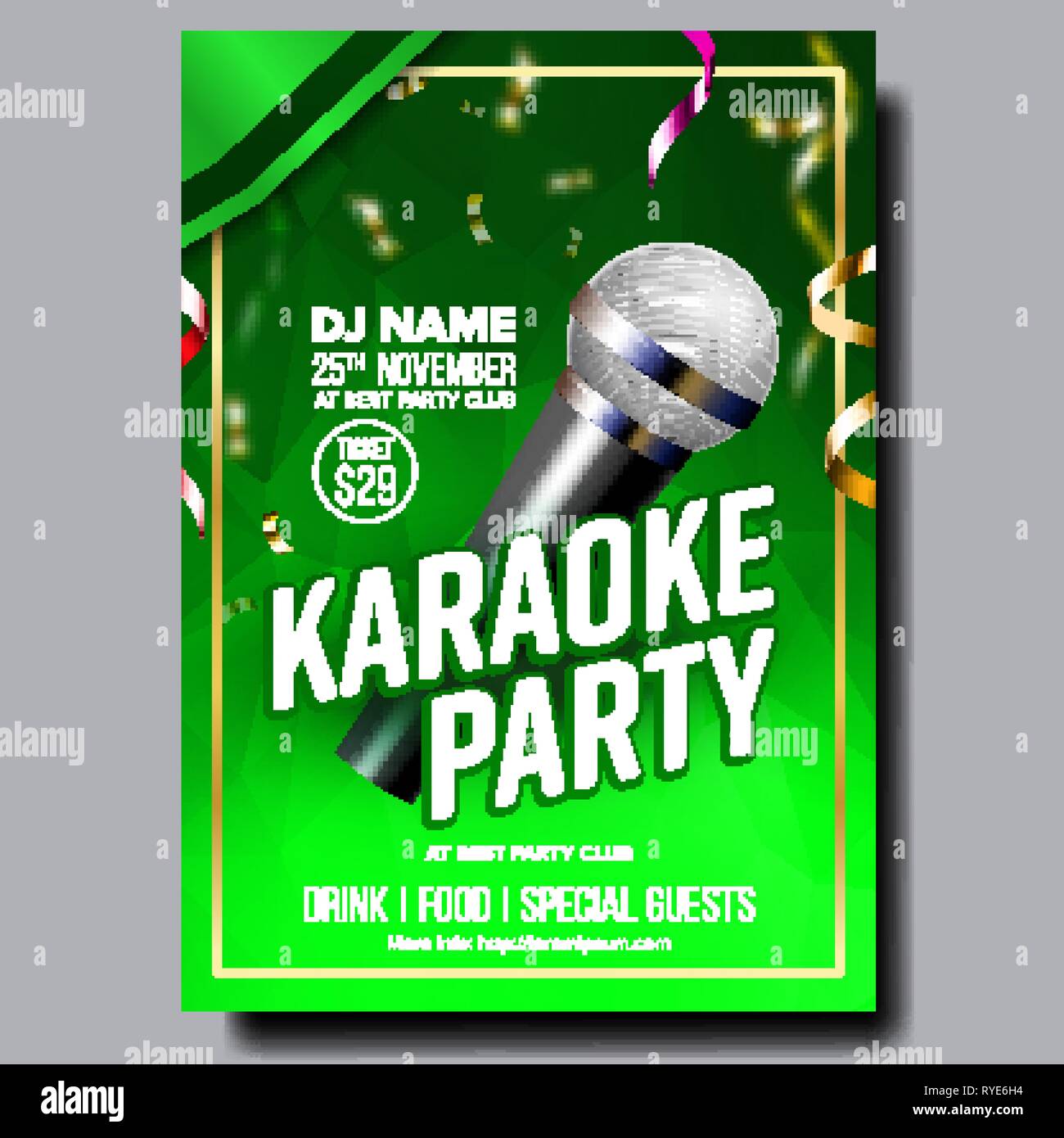 Karaoke Poster Vector. Retro Concert. Karaoke Club Background. Mic ...