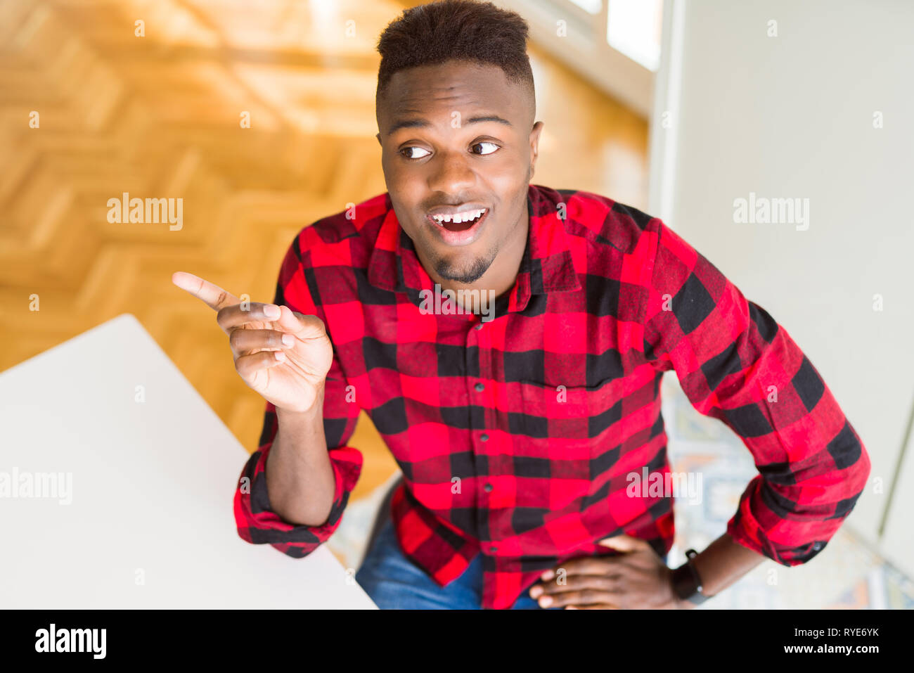 Overhead angle of handsome african american man with a big smile on ...