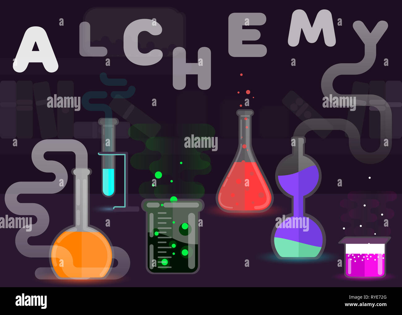 Alchemy flat design style illustration Stock Photo - Alamy