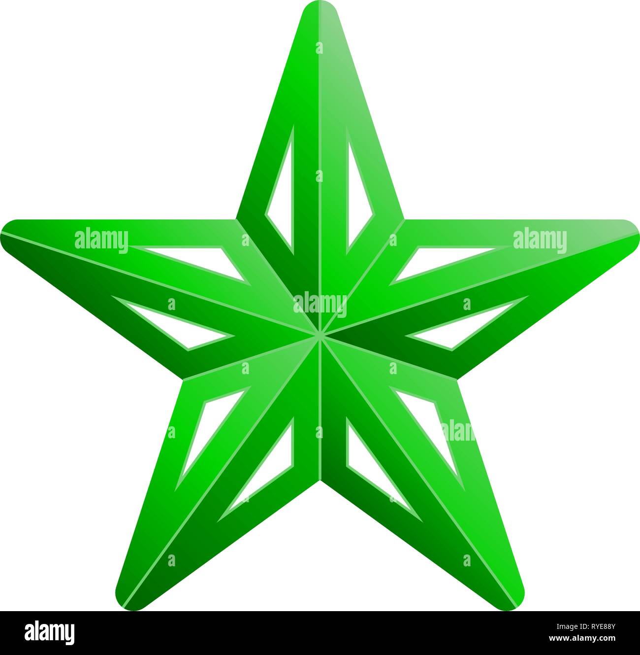 Star symbol icon - green gradient 3d, 5 pointed rounded, isolated ...