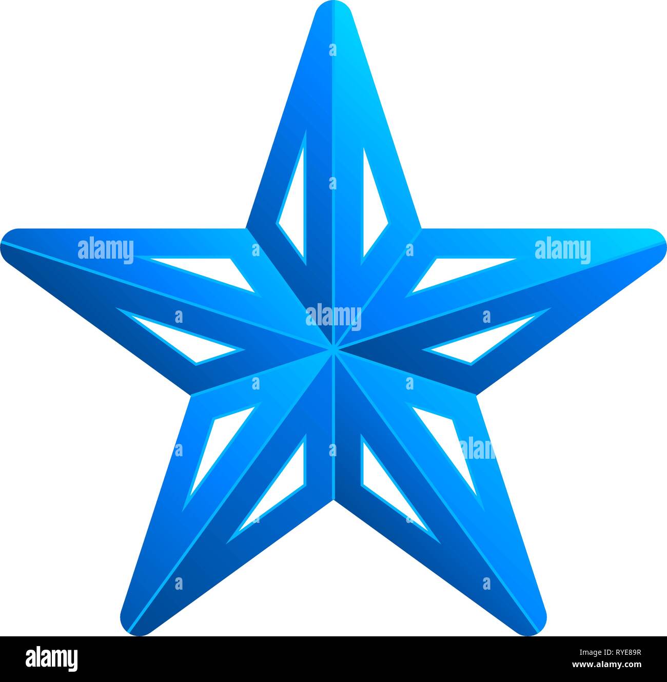 Star symbol icon - blue gradient 3d, 5 pointed rounded, isolated ...
