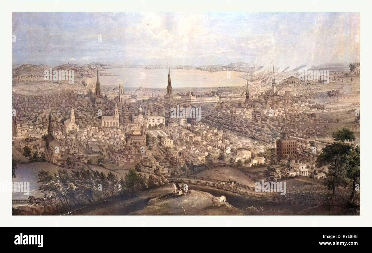 Birds Eye View of Syracuse, N.Y., 1850s?, US, USA, America Stock Photo ...