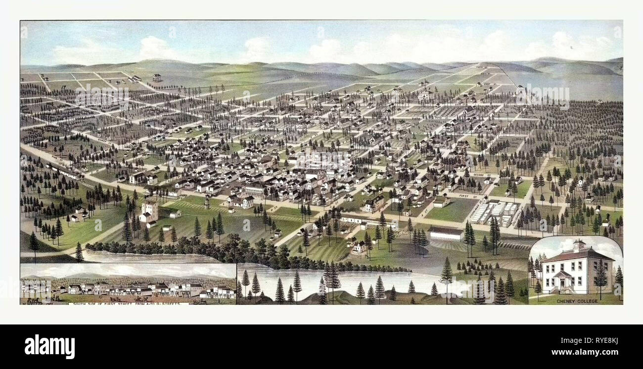 Bird's Eye View of Cheney, Wash. Ter., County Seat of Spokane County ...
