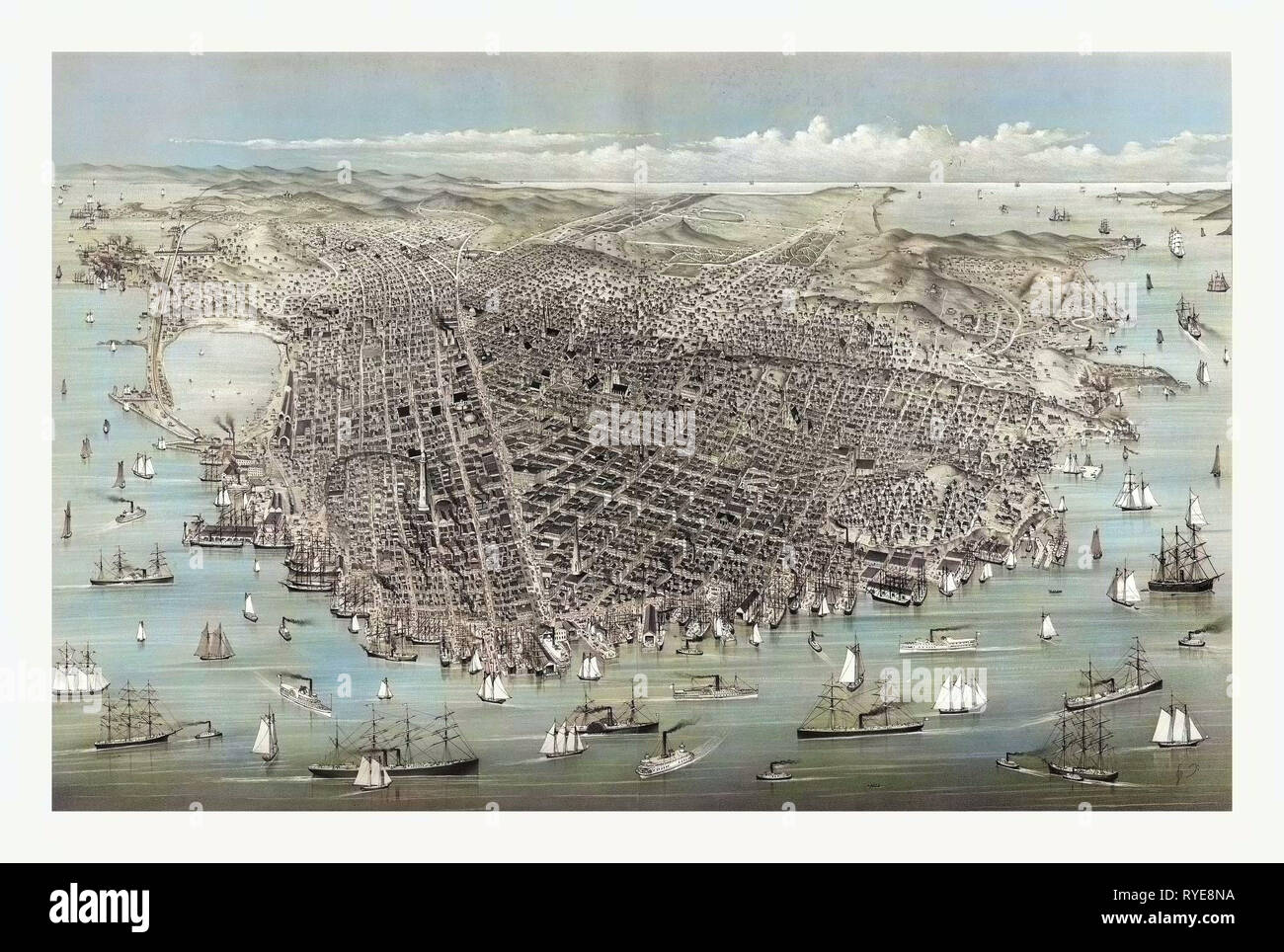 The City of San Francisco. Birds Eye View from the Bay Looking South ...