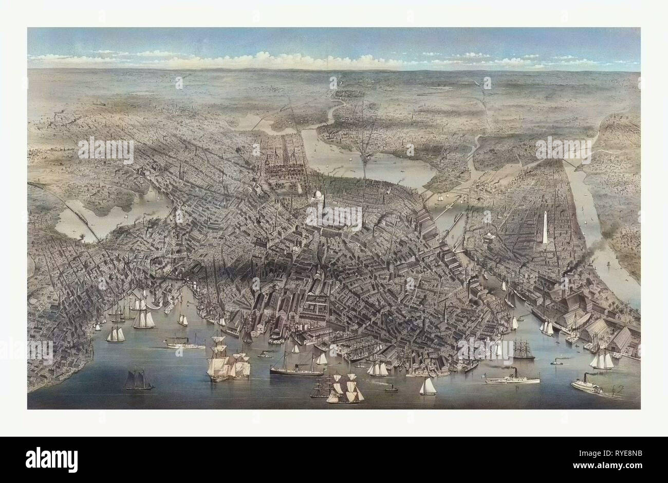 Boston bird's eye view 1873 hi-res stock photography and images - Alamy