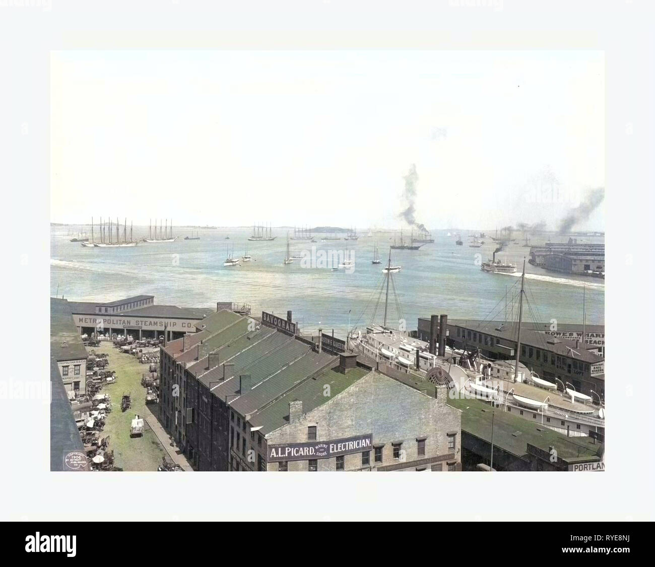 Bird's Eye View of Waterfront, Boston, Mass., Docks and Harbor, with ...