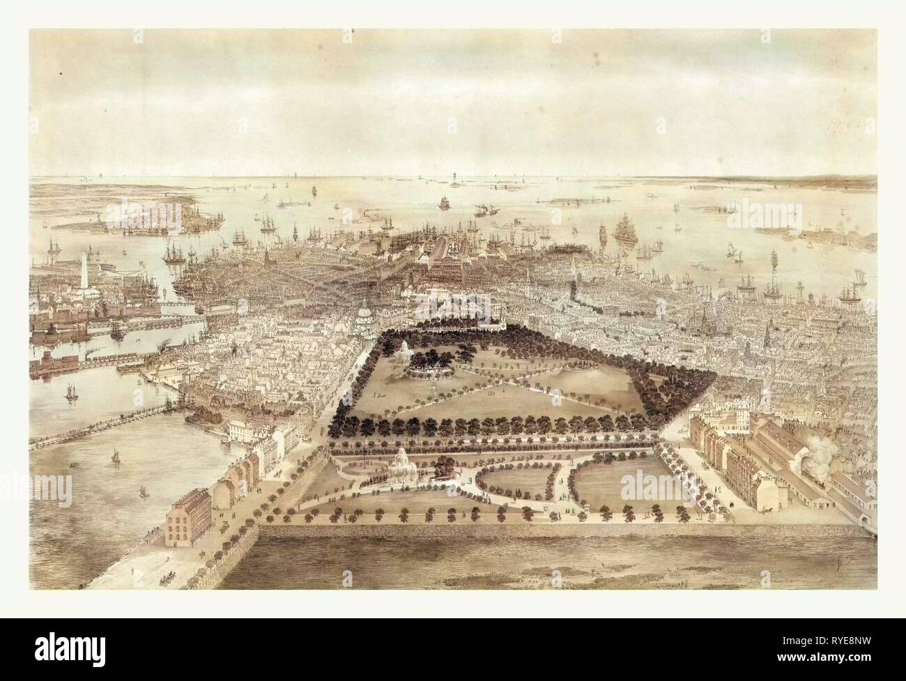 Bird's Eye View of Boston Drawn from Nature and on Stone, Circa 1850 ...