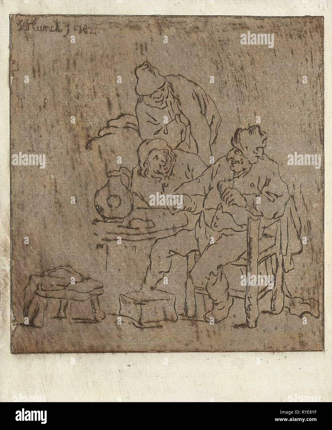 Three men around a table, Jabes Heenck, 1782 Stock Photo - Alamy