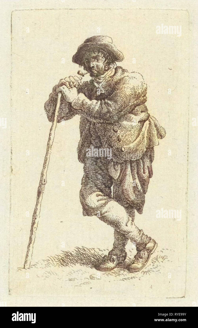 Smoking man leaning on a walking stick, François Joseph Pfeiffer (II ...