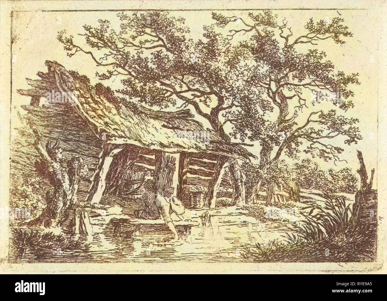 Landscape with a barn, print maker: François Joseph Pfeiffer II, 1793 ...