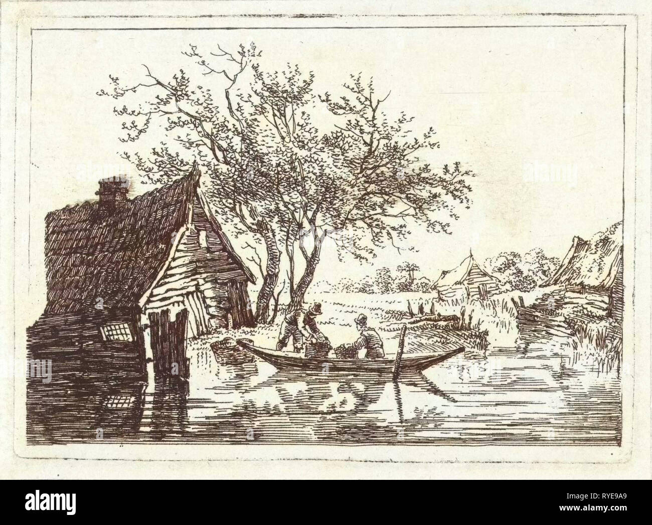 River Landscape with farm, François Joseph Pfeiffer (II), 1793 - 1835 ...