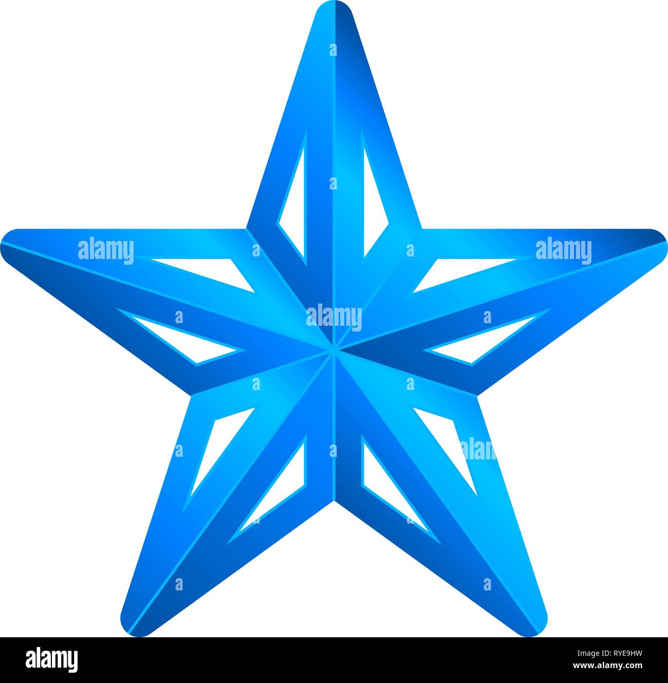Star symbol icon - blue gradient 3d, 5 pointed rounded, isolated ...