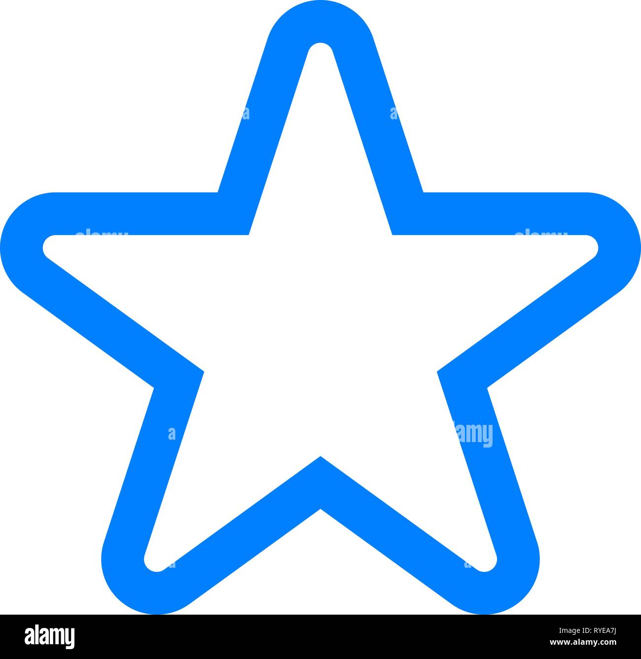 Star symbol icon - blue simple outline, 5 pointed rounded, isolated ...